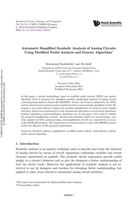 Pdf Automatic Simplified Symbolic Analysis Of Analog Circuits Using Modified Nodal Analysis