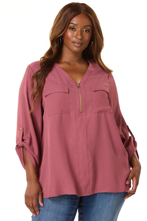 Plus Size Solid Zip Front Equipment Top Womens Clothing Store