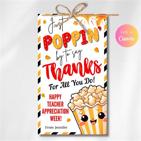 Editable Just Popping By To Say Thanks For All You Do T Tag Popcorn