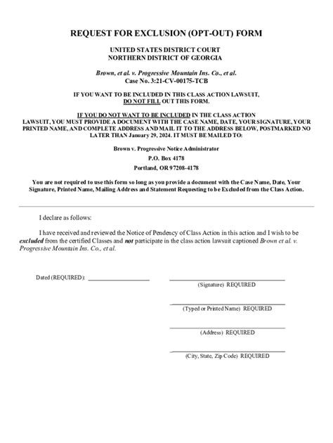 Fillable Online Request For Exclusion From Class Action Lawsuit Fax Email Print Pdffiller