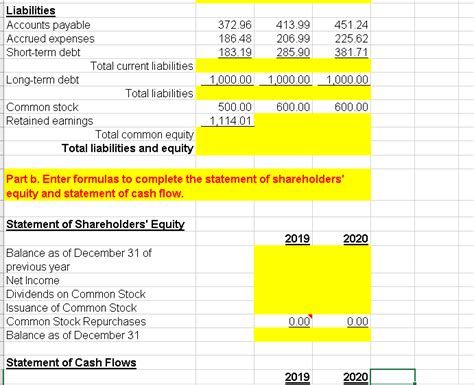 note enter formulas in the cells highlighted yellow