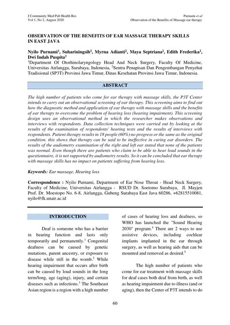 Pdf Observation Of The Benefits Of Ear Massage Therapy Skills In East