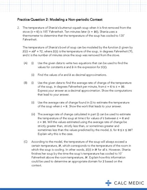 Practice Frq 2 Ap Precalculus Calc Medic Practice Question 2 Modeling A Non Periodic