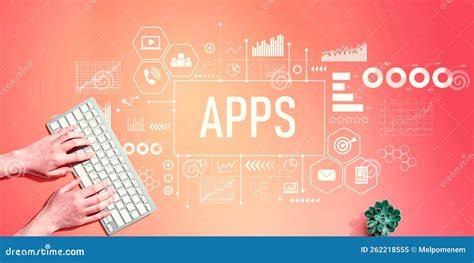 Tema De Aplicativos Com A Pessoa Usando Teclado De Computador Imagem De Stock Imagem De