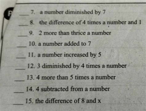 Solved A Number Diminished By 7 8 The Difference Of 4 Times A Number And 1 9 2 More Than