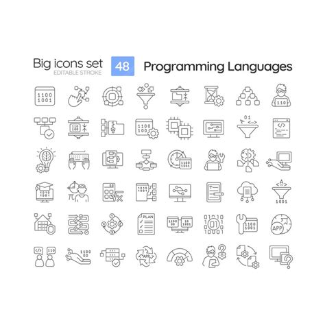 Premium Vector Programming Languages Linear Icons Set