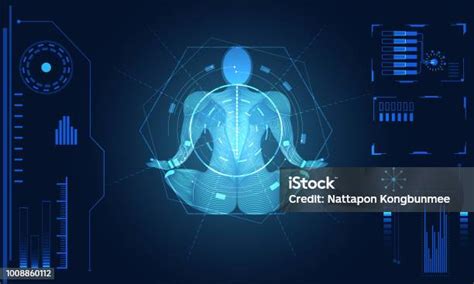 추상적인 기술 디지털 데이터 차트 통신 컴퓨팅 및 원형 활력 혁신의 Ui 미래형 컨셉 인체 Hud 인터페이스 홀로그램 요소에 안녕 기술 미래 배경 개념에 대한 스톡 벡터