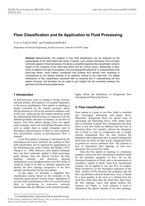 Pdf Flow Classification And Its Application To Fluid Processing