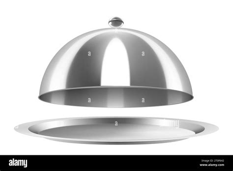 Metal Food Cloche Isolated On White Background Open Stainless Steel