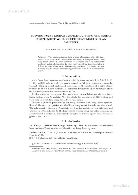 pdf solving fuzzy linear systems by using the schur complement when