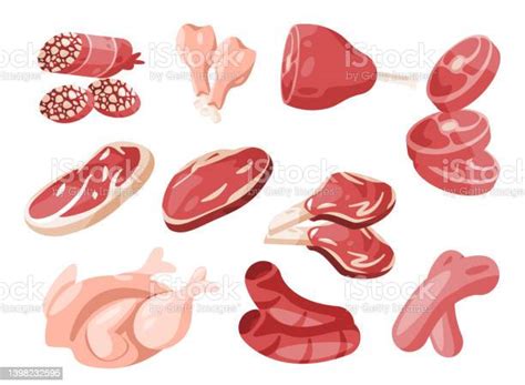 생고기 붉은 양고기 젖소 만화 벡터 스톡 피스 쇠고기 스테이크 그리기 일러스트 레이 션 가금류에 대한 스톡 벡터 아트 및 기타 이미지 가금류 갈비 음식 고기 Istock