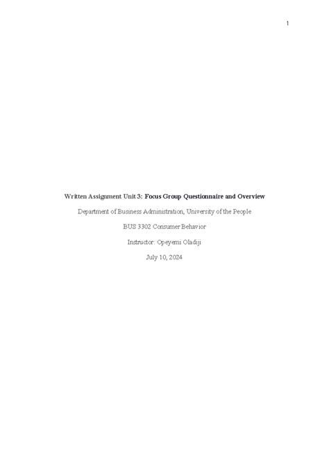 Bus 3302 Written Assignment Unit 3 Written Assignment Unit 3 Focus