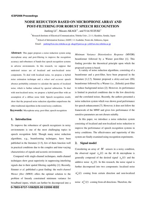 Pdf Noise Reduction Based On Microphone Array And Post Filtering For Robust Speech Recognition