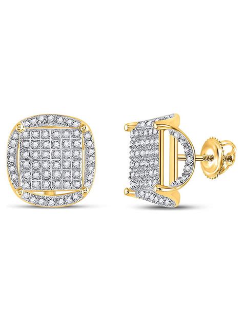 10kt Yellow Gold Mens Round Diamond Circle Cluster Earrings 38 Cttw