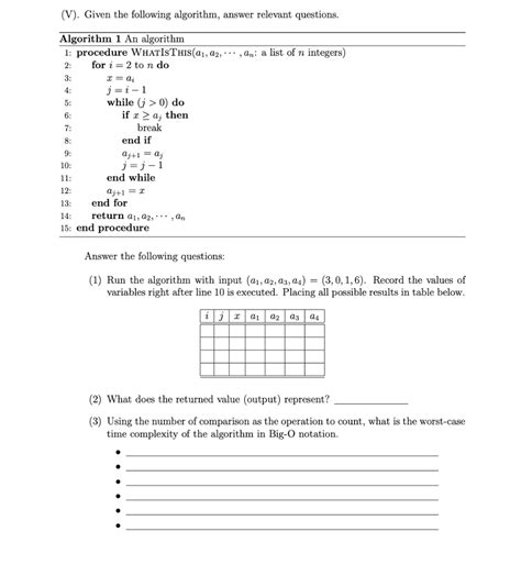 Solved V Given The Following Algorithm Answer Relevant