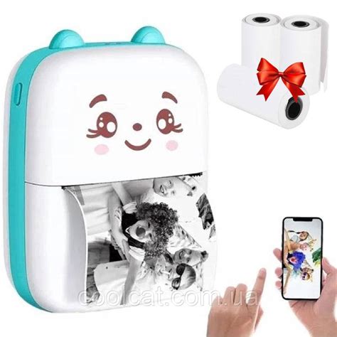 Портативный мини принтер Подарок 3 рулона бумаги Детский термопринтер Блютуз принтер для