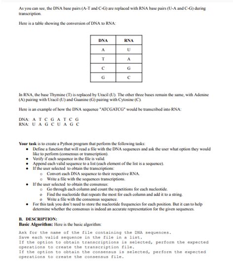 Project 3 Dna Consensus Sequence And Rna