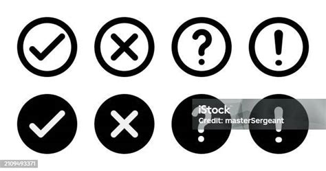 체크 십자가 물음표 및 느낌표 둥근 얇은 선 벡터 기호 및 실선 원 아이콘 세트 물음표에 대한 스톡 벡터 아트 및 기타 이미지 물음표 아이콘 아이콘 세트 Istock