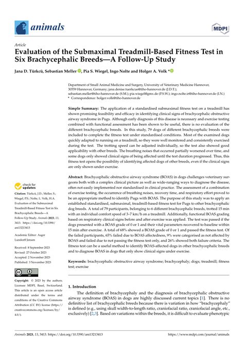 Pdf Evaluation Of The Submaximal Treadmill Based Fitness Test In Six Brachycephalic Breeds—a
