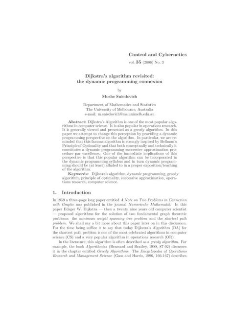 Pdf Dijkstras Algorithm Revisited The Dynamic Programming Connexion