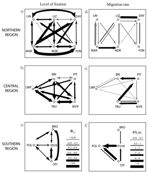 Pairwise Genetic Distances And Asymmetric Migration Rates Among Reefs