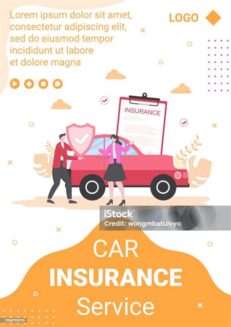 자동차 보험 전단지 템플릿 평면 디자인 일러스트 레이션 소셜 미디어에 적합한 사각형 배경의 편집 인사말 카드 및 웹 인터넷 광고 0명에 대한 스톡 벡터 아트 및 기타 이미지