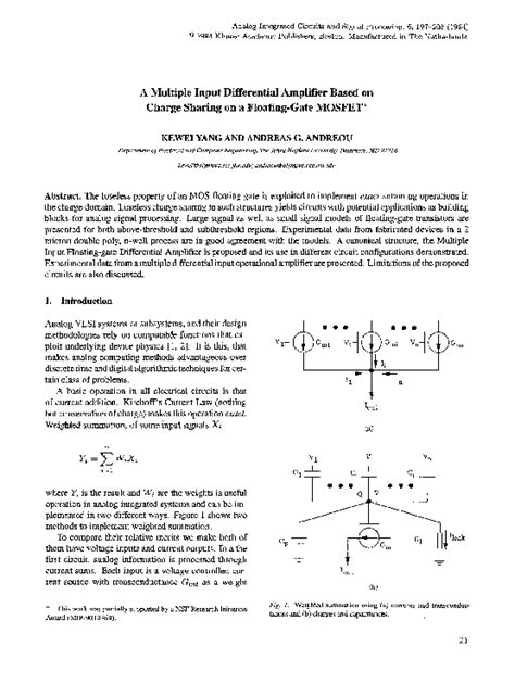 Pdf A Multiple Input Differential Amplifier Based On Charge Sharing On A Floating Gate Mosfet