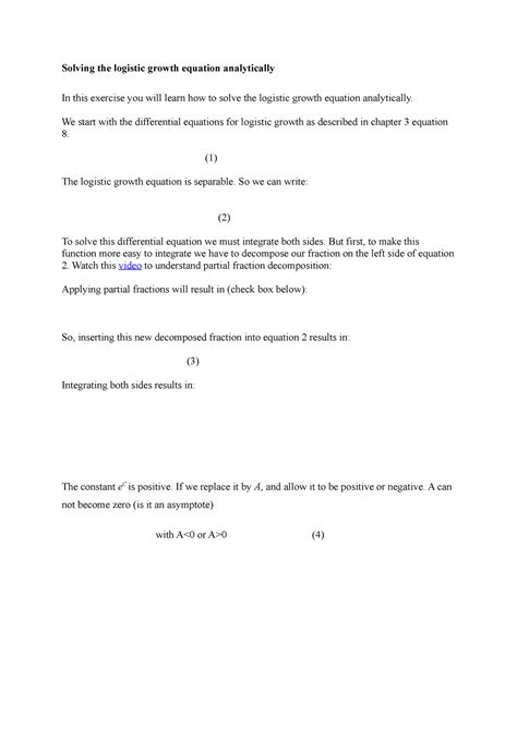 Analytical Solution Logistic Growth Equation V2 Solving The Logistic