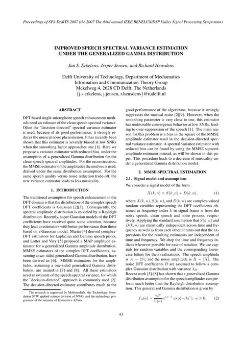 Pdf Improved Speech Spectral Variance Estimation Under The Generalized Gamma Distribution
