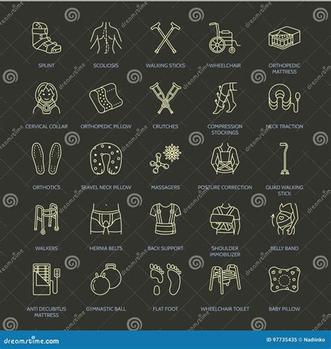 Orthopedic Trauma Rehabilitation Line Icons Crutches Orthopedics