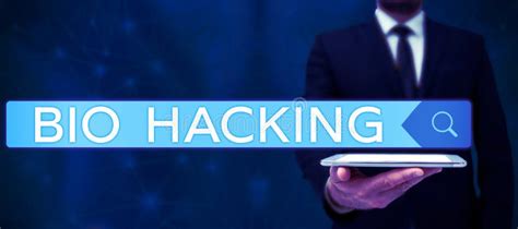 Sign Displaying Bio Hacking Internet Concept Exploiting Genetic Material Experimentally Without