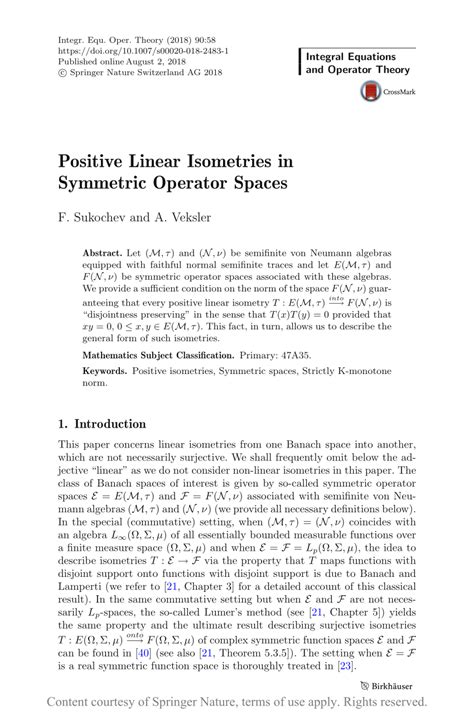 Positive Linear Isometries In Symmetric Operator Spaces Request Pdf