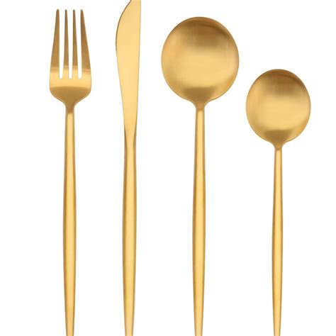 Комплект португалски прибори за хранене пълен сервиз 24 части Maks златна подложка 18 7 23