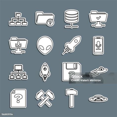 Set Baris Ufo Terbang Pesawat Ruang Angkasa Dan Alien Mobile Rekaman