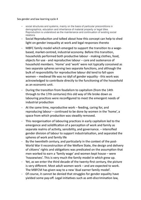 Sex Gender And Law Learning Cycle 4 Notes Sex Gender And Law Learning