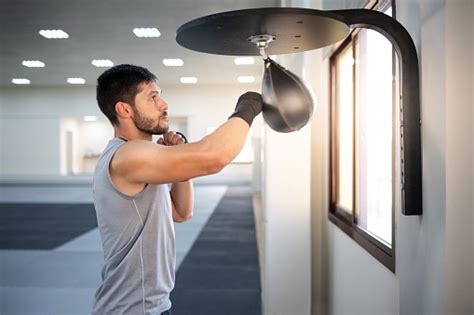 킥 박스 또는 복싱 훈련 중에 스피드 백을 펀칭하는 남성 복서 펀칭에 대한 스톡 사진 및 기타 이미지 펀칭 권투 스포츠