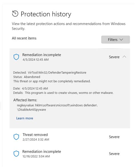 I Got A Prompt Of A Potential Issue From Windows Defender Resolved Malware Removal Logs