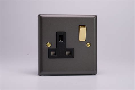 Varilight Vogue Slate Grey 1 Gang 13A Double Pole Switched Socket With