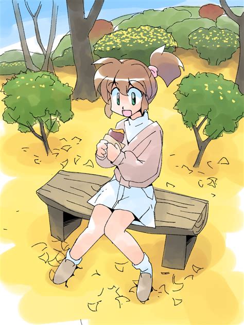 Masuki Original Commentary Request Highres 1girl Bench Brown Hair Bush Cardigan Day