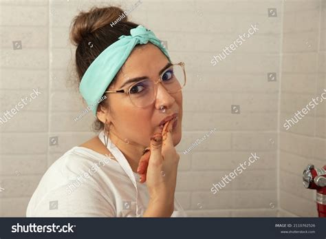 Attractive Woman Licking Her Fingers Full Stock Photo Shutterstock