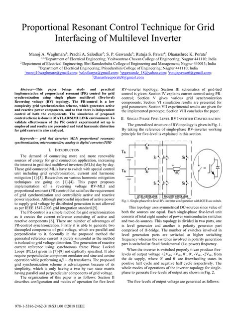 Pdf Proportional Resonant Control Technique For Grid Interfacing Of