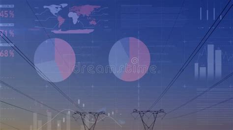 Animation Of Financial Data Processing Over Electricity Pylons In Landscape Stock Footage