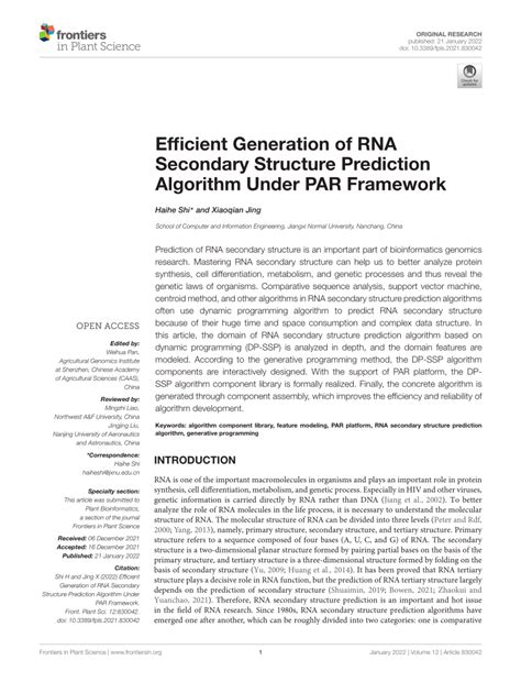 pdf efficient generation of rna secondary structure prediction