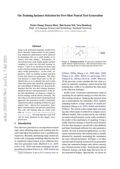 Pdf On Training Instance Selection For Few Shot Neural Text Generation