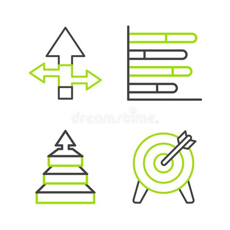 Set Line Target Pyramid Chart Infographics Pie And Arrow Icon Vector Stock Vector
