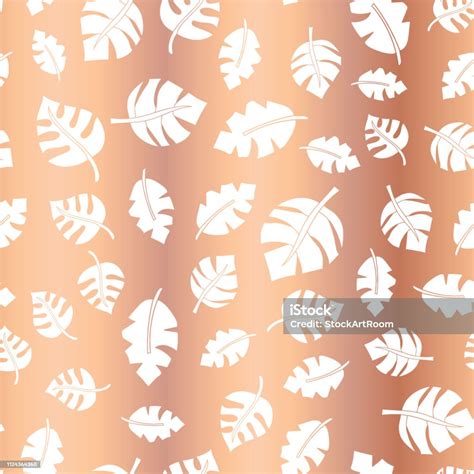 메탈 릭 로즈 금박 나뭇잎 원활한 벡터 배경 빛나는 잎 패턴입니다 결혼식 축 하 파티 카드 초대장 생일 직물 종이 웹 배너에 대 한 구리 우아한 배경에 화이트 0명에 대한