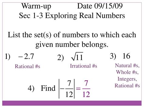 PPT Warm Up Date Sec Exploring Real Numbers PowerPoint Presentation ID