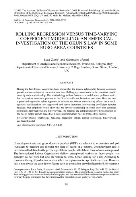 Pdf Rolling Regression Versus Time Varying Coefficient Modelling An Empirical Investigation