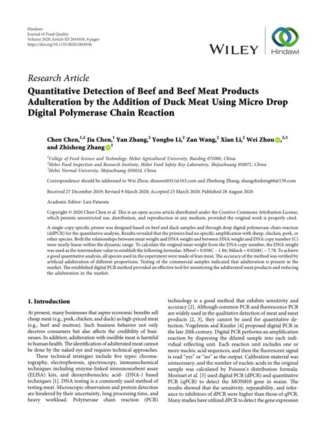 Pdf Quantitative Detection Of Beef And Beef Meat Products Adulteration By The Addition Of Duck