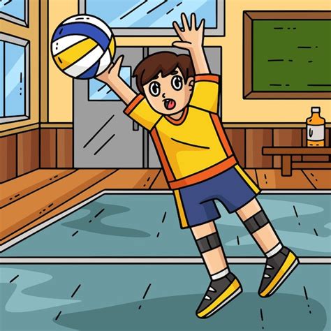 Cartoon Volleyball Player Blocking